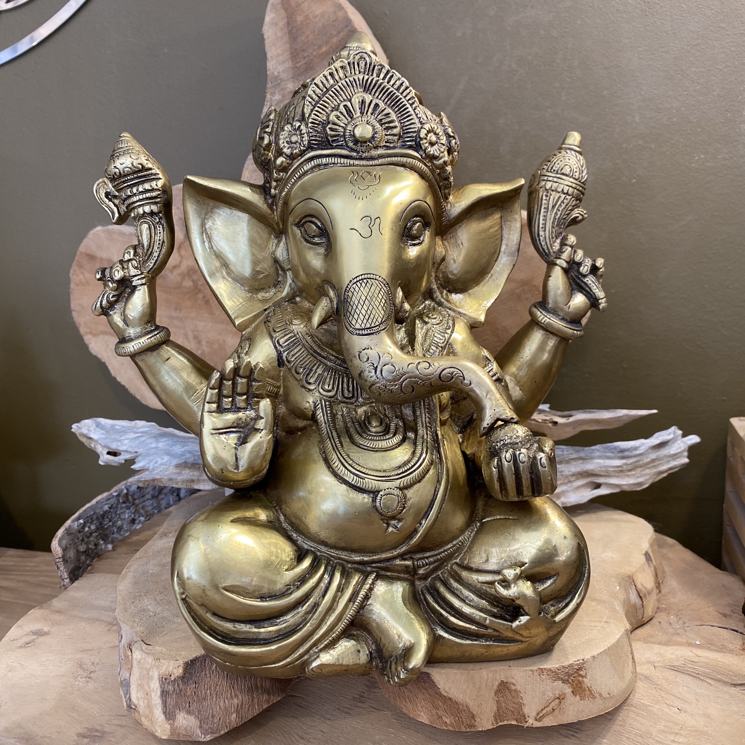 Superbe statue Ganesh Antique Gold - 23 cm Pièce d'art deco zen unique